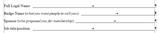 Blank Lines For Word Forms